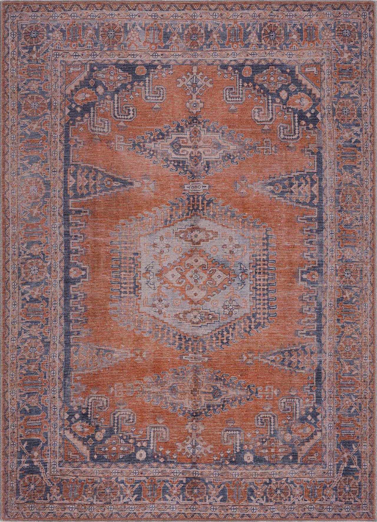 Oriental Persian Rust and Blue Vintage Medallion Washable Area Rug ...