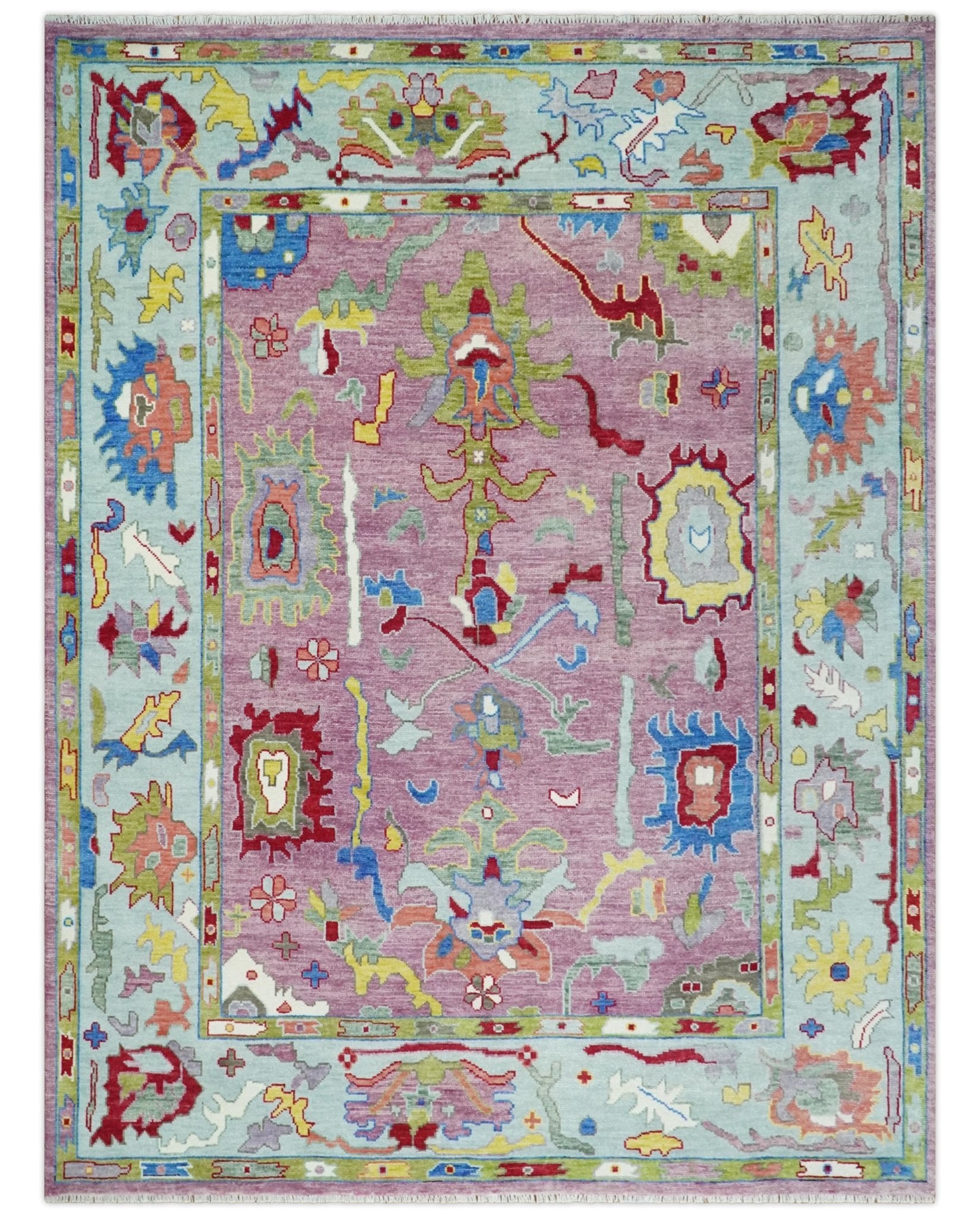 Pink Oushak Rug Wool Blue Colorful Hand knotted Modern Oushak Rug – The ...