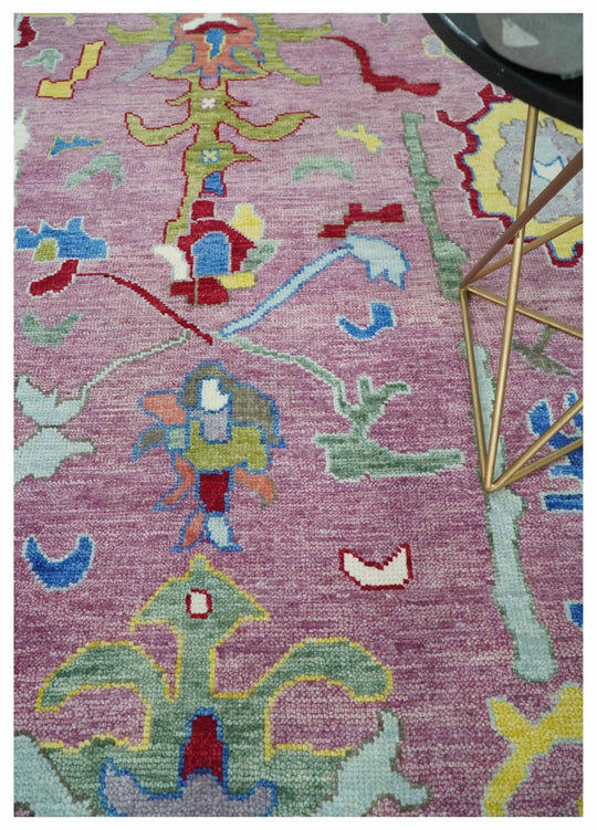 Pink Oushak Rug Wool Blue Colorful Hand knotted Modern Oushak Rug – The ...