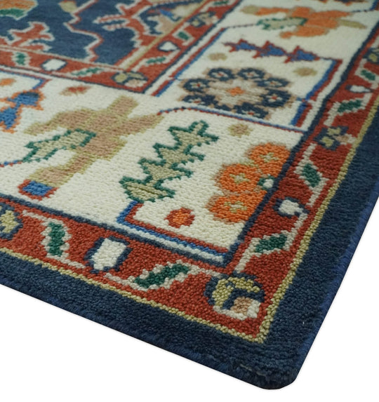 Blue, Ivory, Rust and Orange Hand Knotted Oriental Oushak wool Rug ...