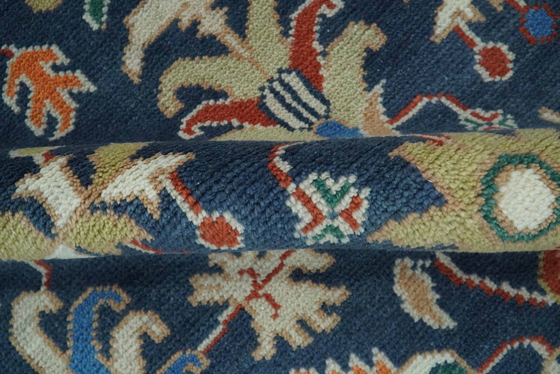 Blue, Ivory, Rust and Orange Hand Knotted Oriental Oushak wool Rug ...