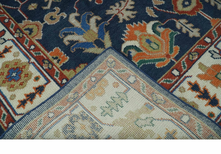 Blue, Ivory, Rust and Orange Hand Knotted Oriental Oushak wool Rug ...