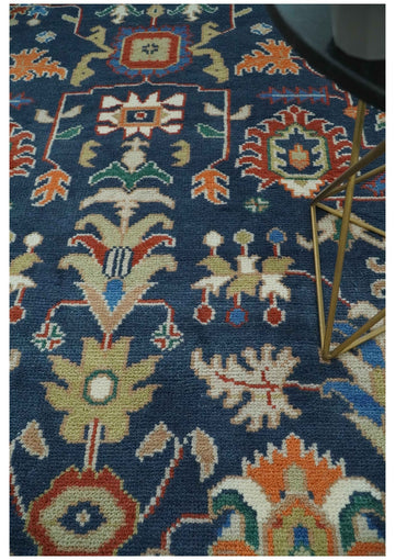 Blue, Ivory, Rust and Orange Hand Knotted Oriental Oushak wool Rug ...