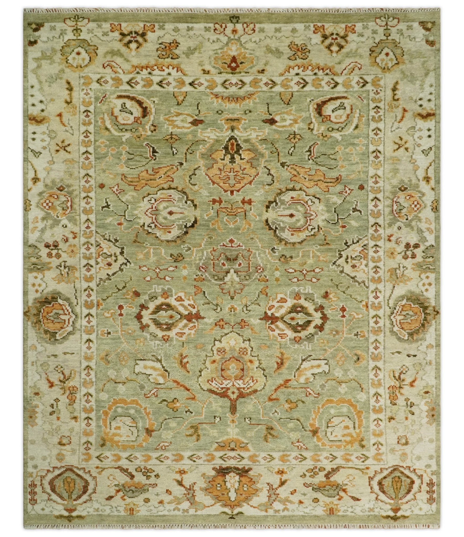Hand Knotted Green and beige Traditional Vintage Style Antique Wool Rug ...