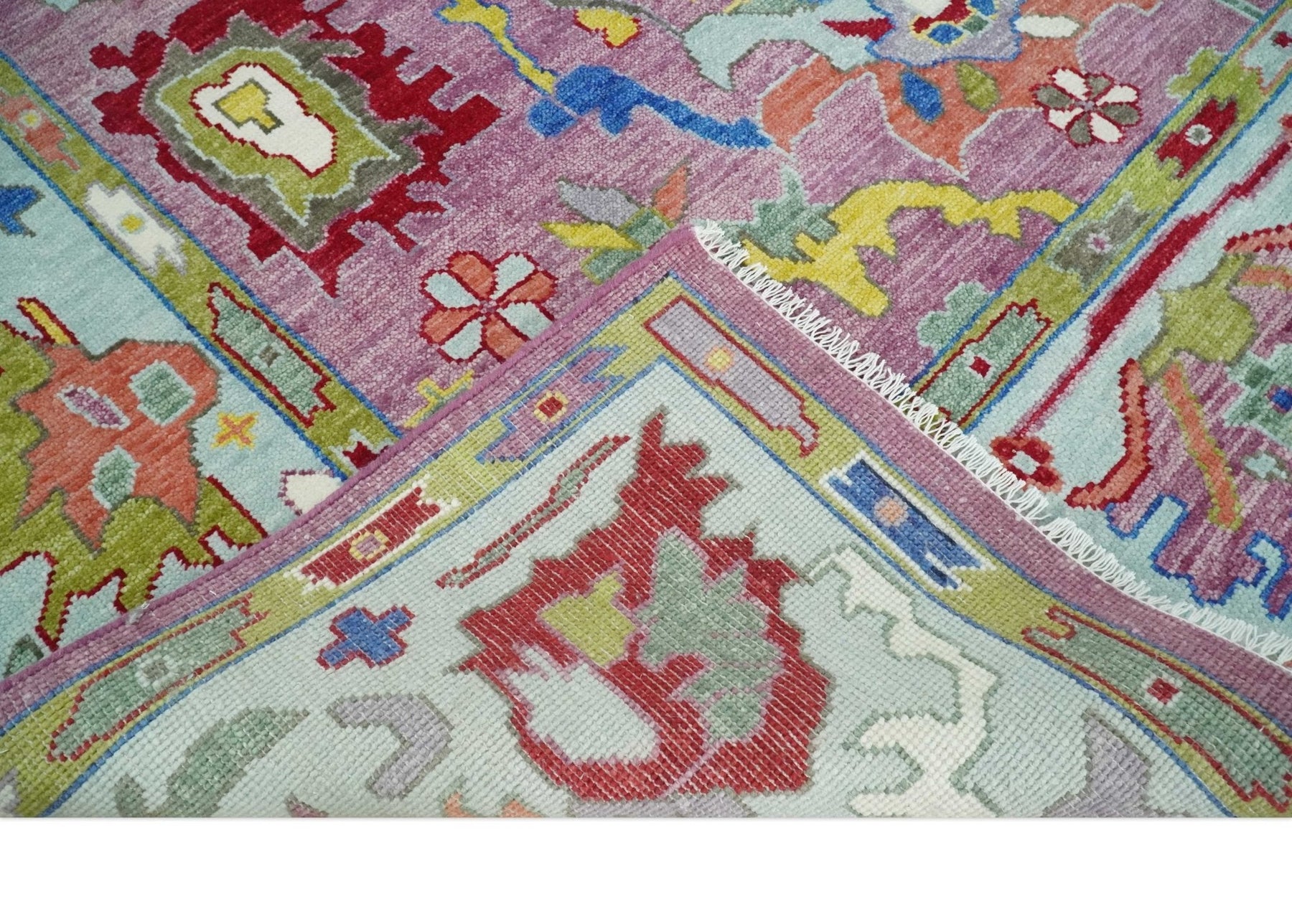 Pink Oushak Rug, Wool Blue Colorful Hand knotted Modern Oushak Rug ...
