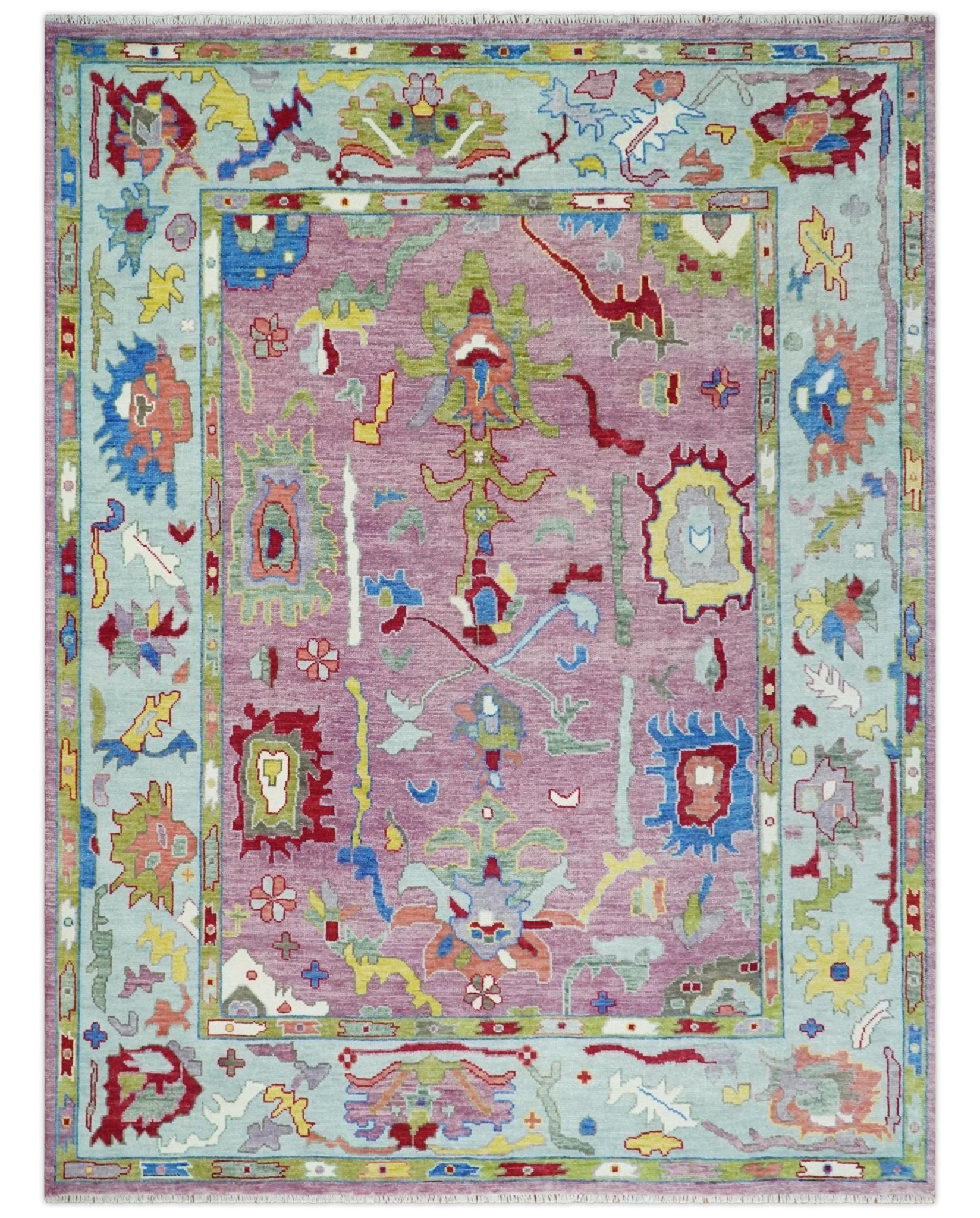 Pink Oushak Rug, Wool Blue Colorful Hand knotted Modern Oushak Rug ...
