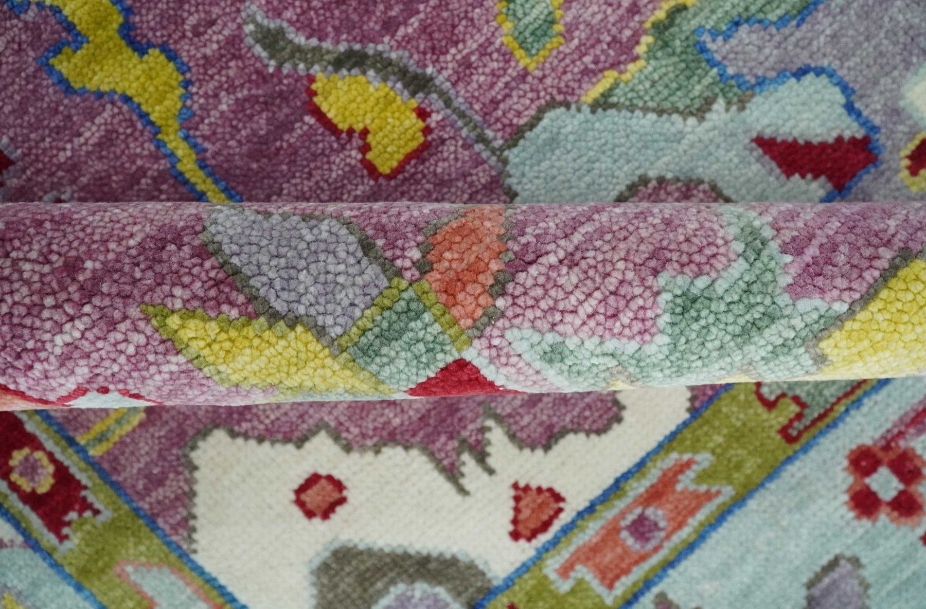 Pink Oushak Rug, Wool Blue Colorful Hand knotted Modern Oushak Rug ...