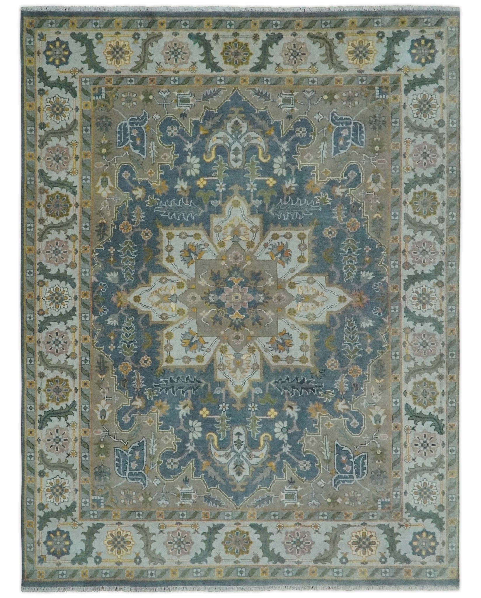 Silver, Gray and Taupe Traditional Heriz Serapi 9x12 Wool Area Rug ...