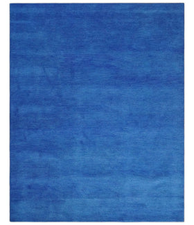 Solid Plane Blue Woolen Hand Tufted Southwestern Gabbeh wool area Rug ...