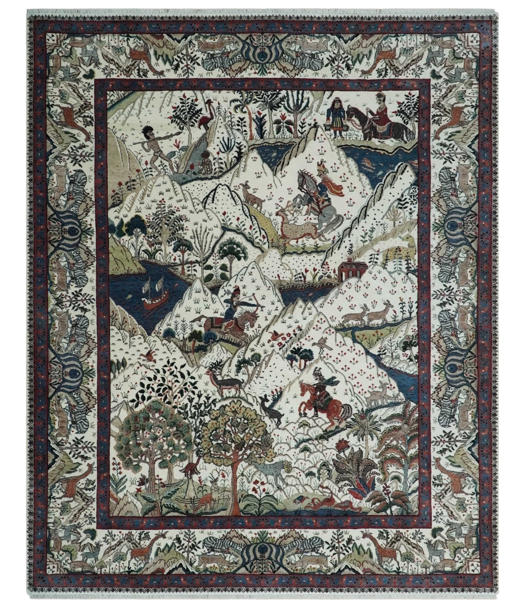 The Jungle Life Animal and Tree Rug Ivory and Olive Wool Area Rug – The ...