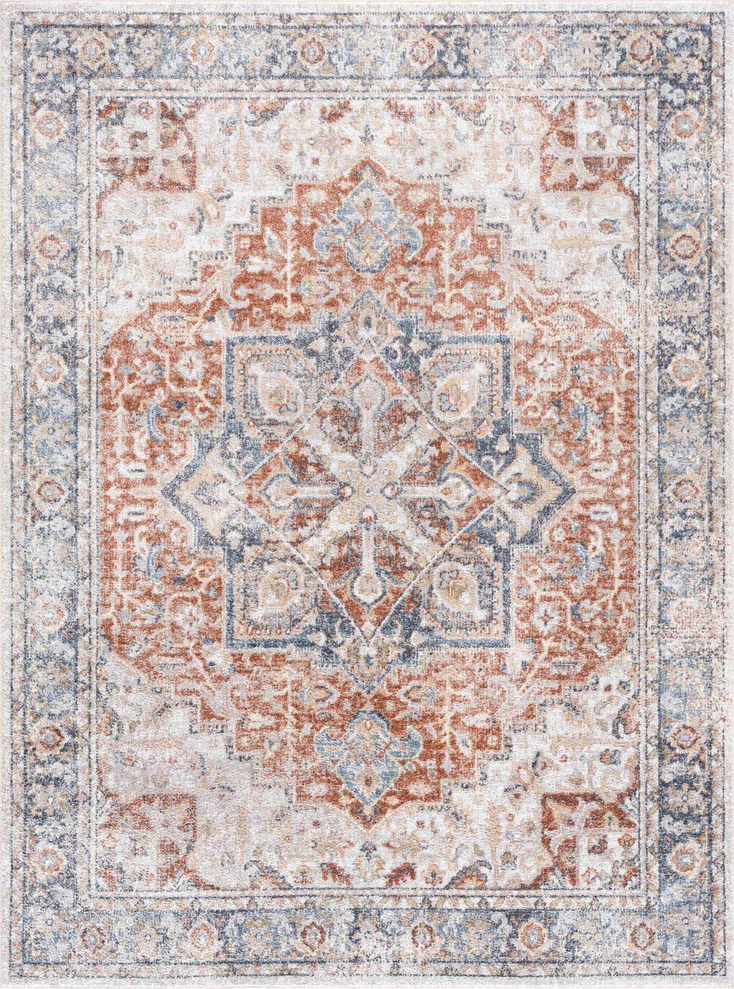 Traditional Heriz Ivory, Rust and Blue Medallion Design Area Rug – The ...