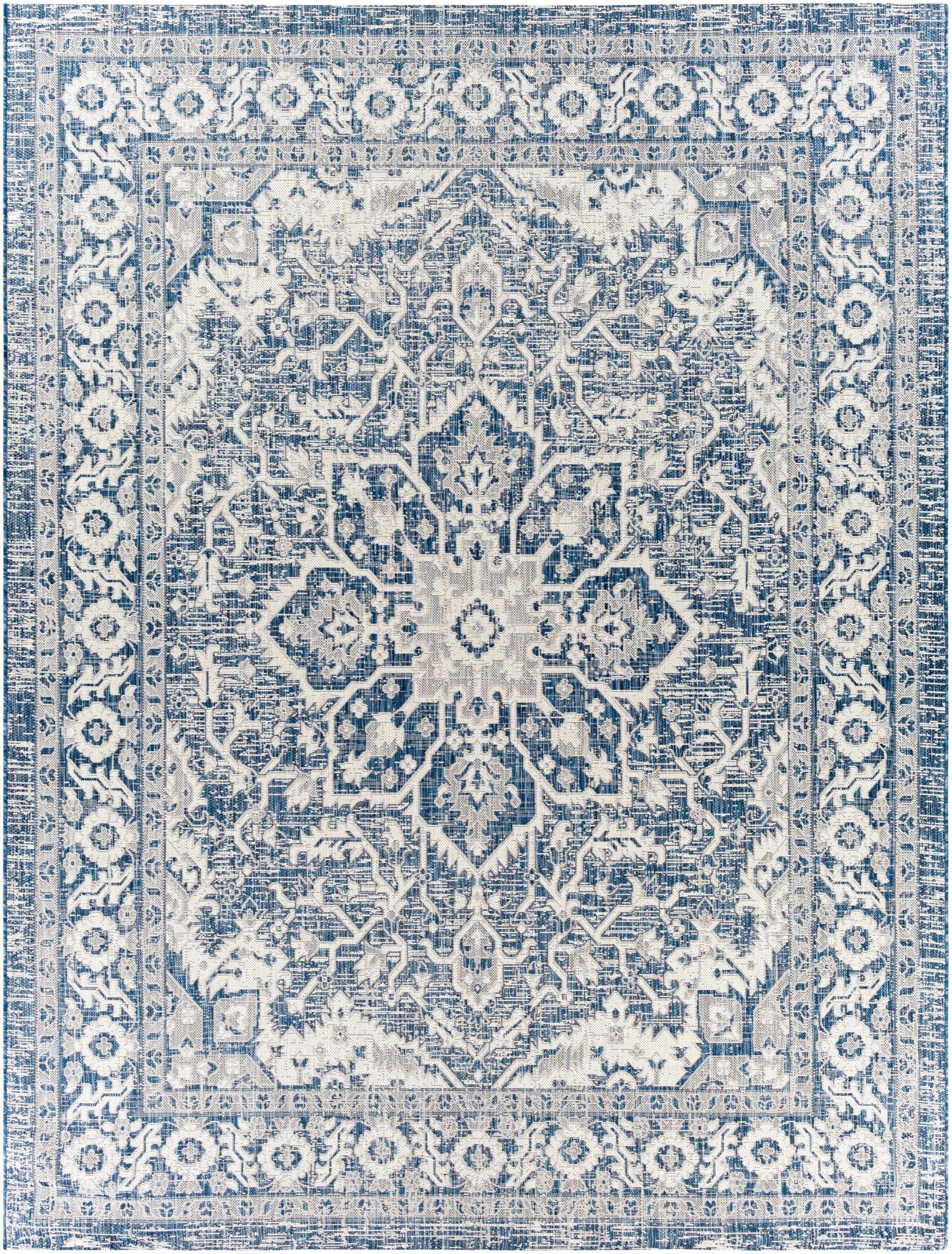 Traditional Medallion Design Blue and Ivory Machine Woven Rug – The Rug ...