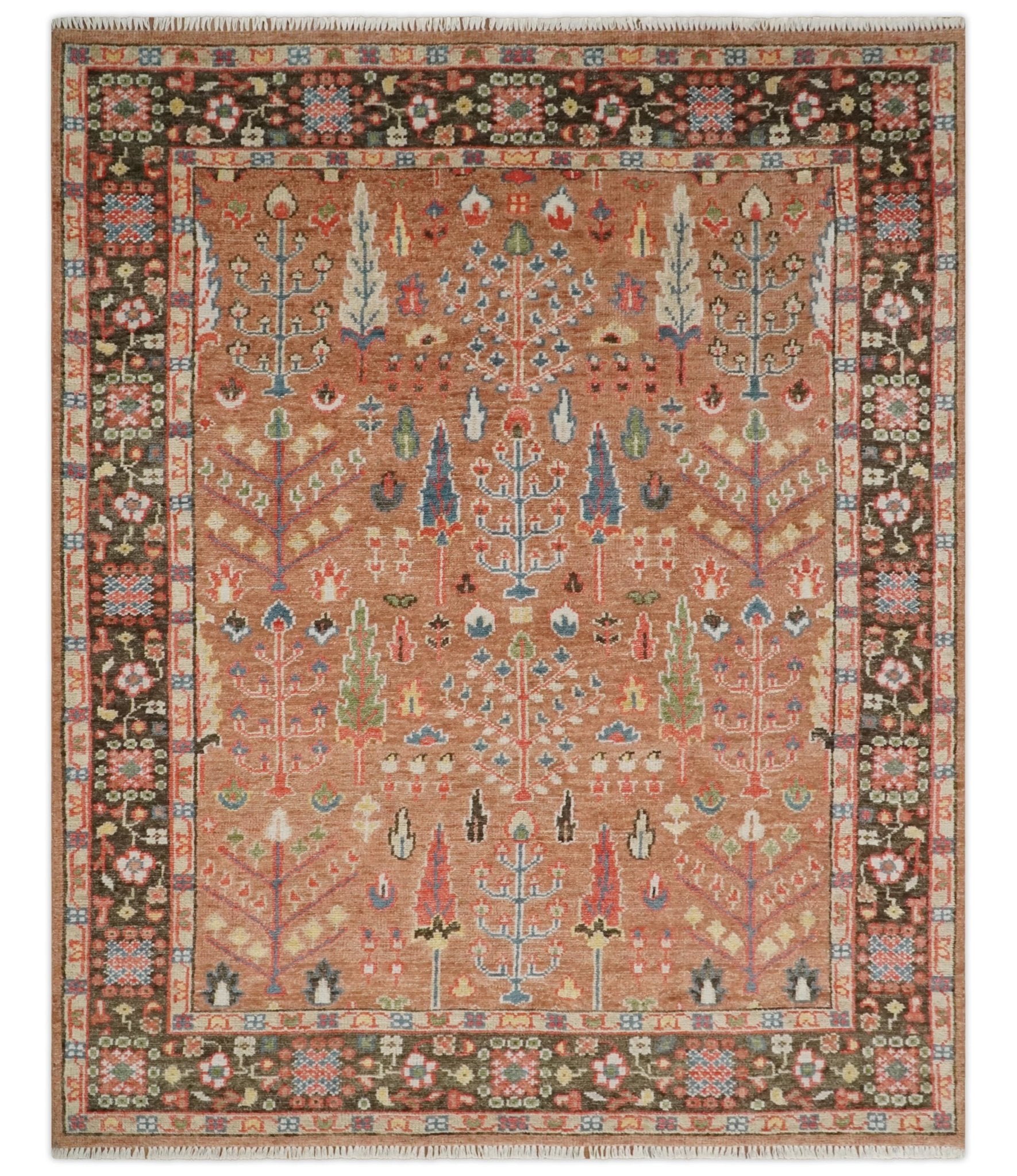 Tree of Life Peach and Gray Traditional Vintage Oushak Wool Rug – The ...