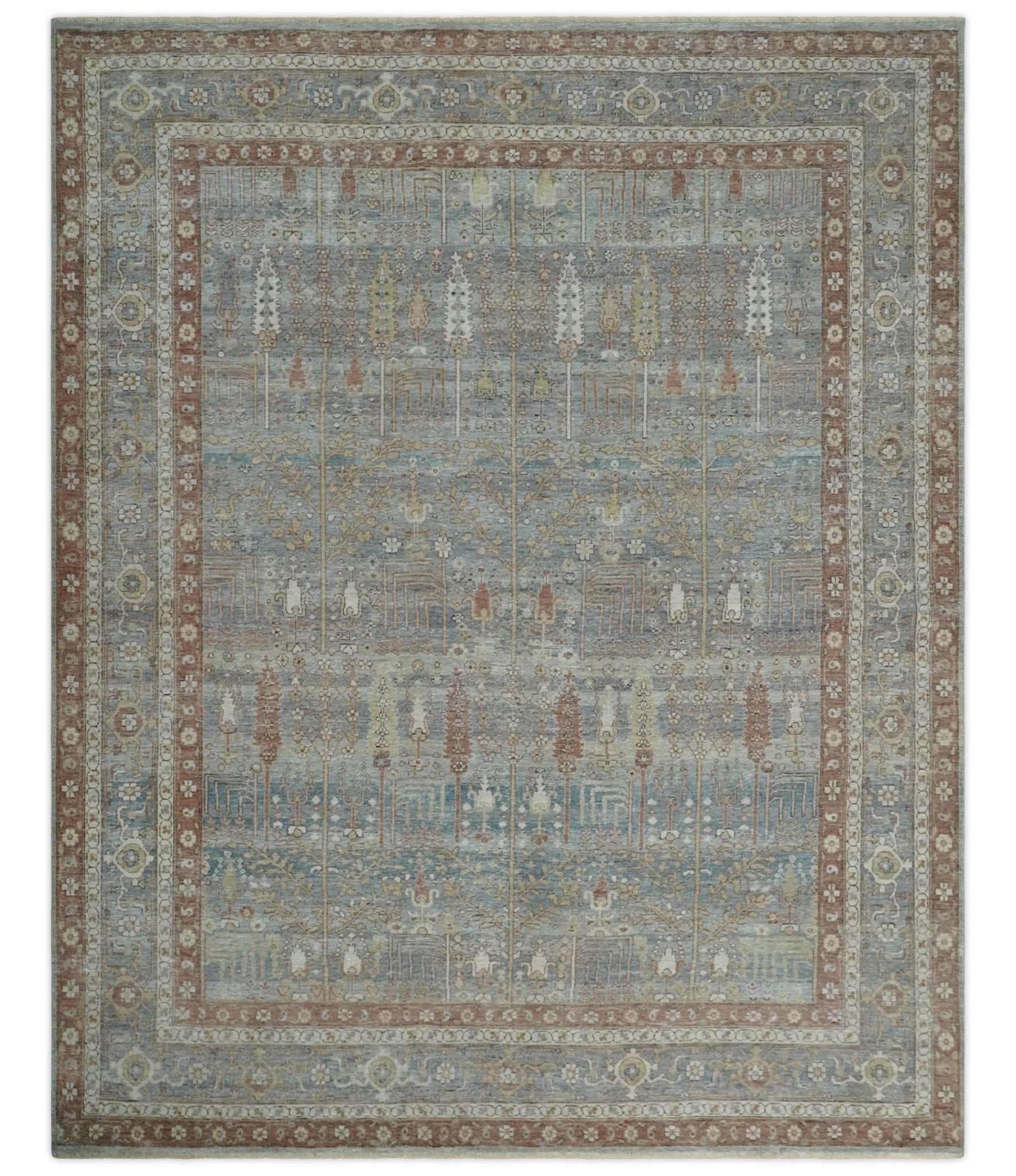 Antique Distressed Finished Gray, Silver and Rust Low Pile Turkish Rug ...