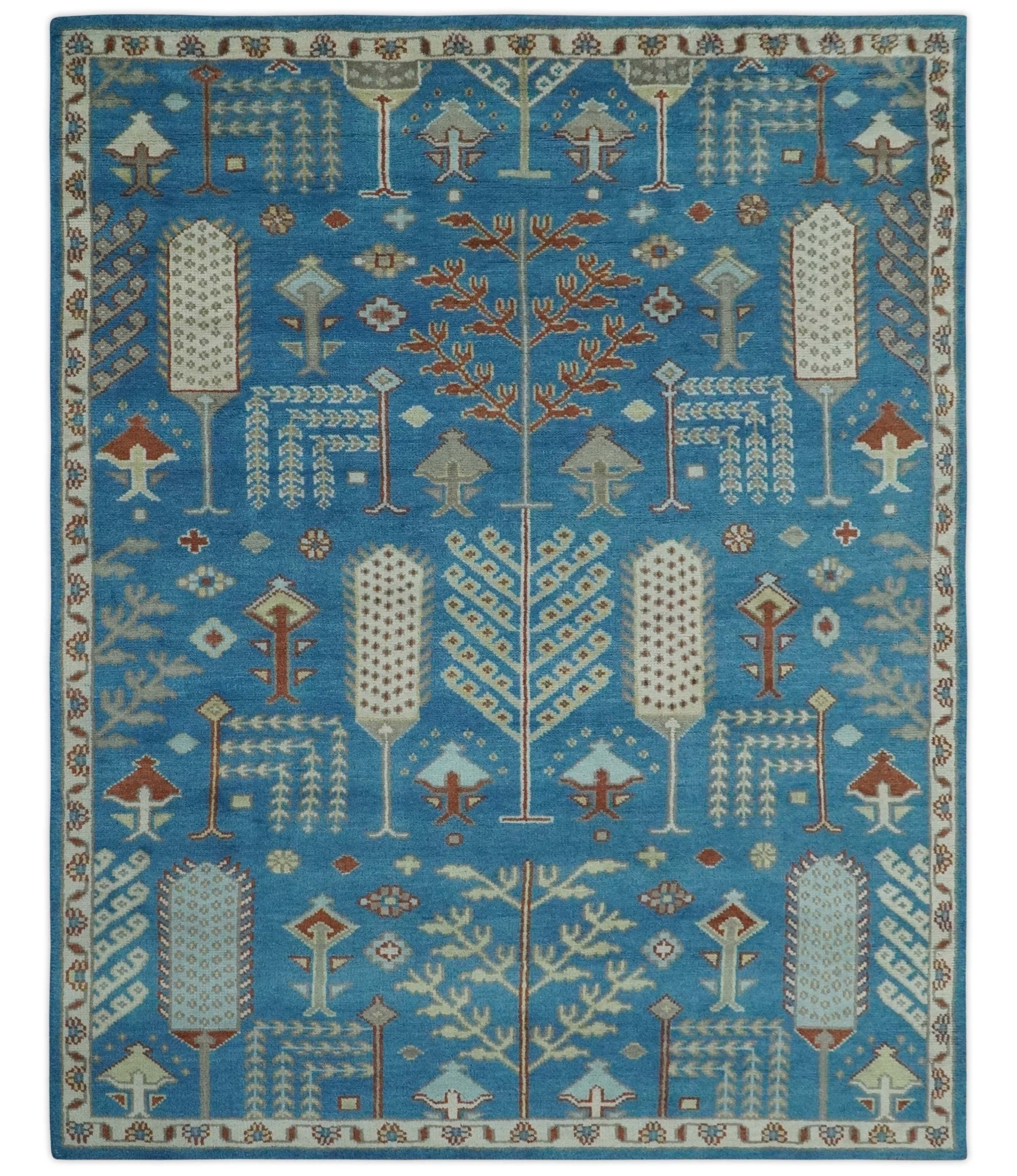 Traditional Floral Blue, Ivory and Brown Hand Knotted Wool Area Rug ...
