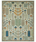 Traditional Floral Ivory, Blue and Rust Hand Knotted Wool Area Rug ...