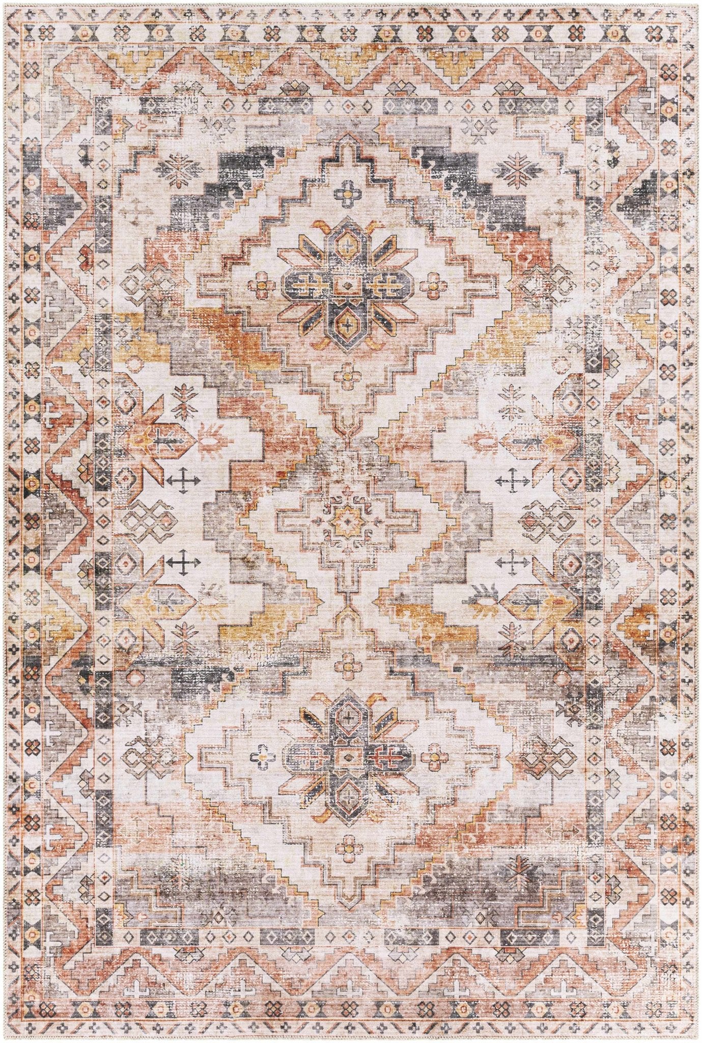 Vintage Style Rust, Ivory, Charcoal and Gold Traditional Heriz Rug ...